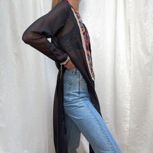 Sheer Bohemian Embroidered Long Duster With Side Slits | Handmade ...