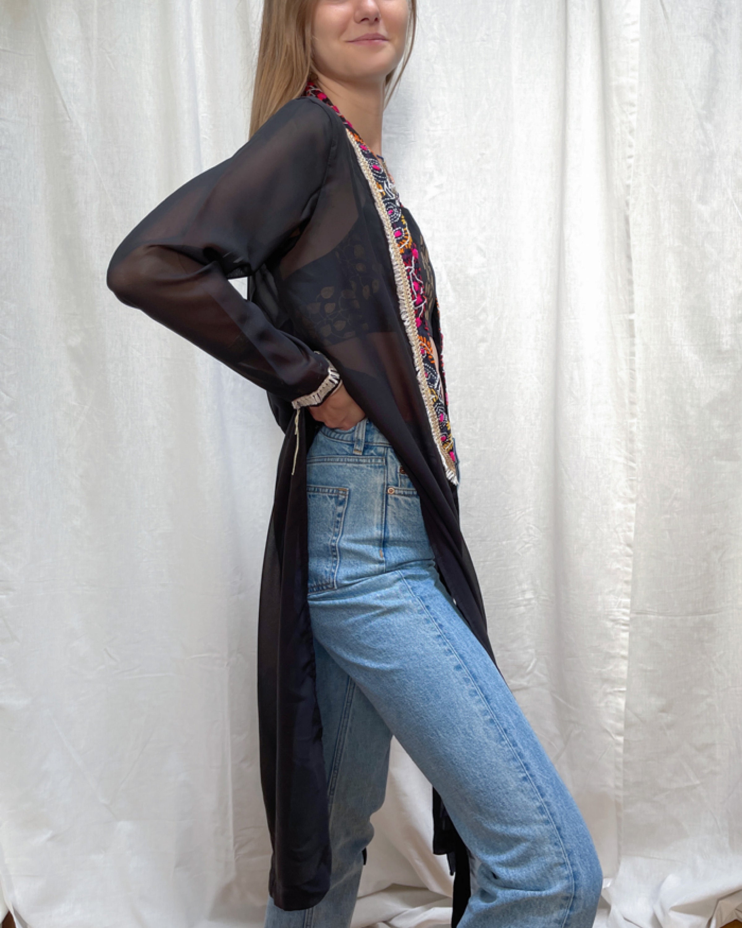 Sheer Bohemian Embroidered Long Duster With Side Slits - Etsy