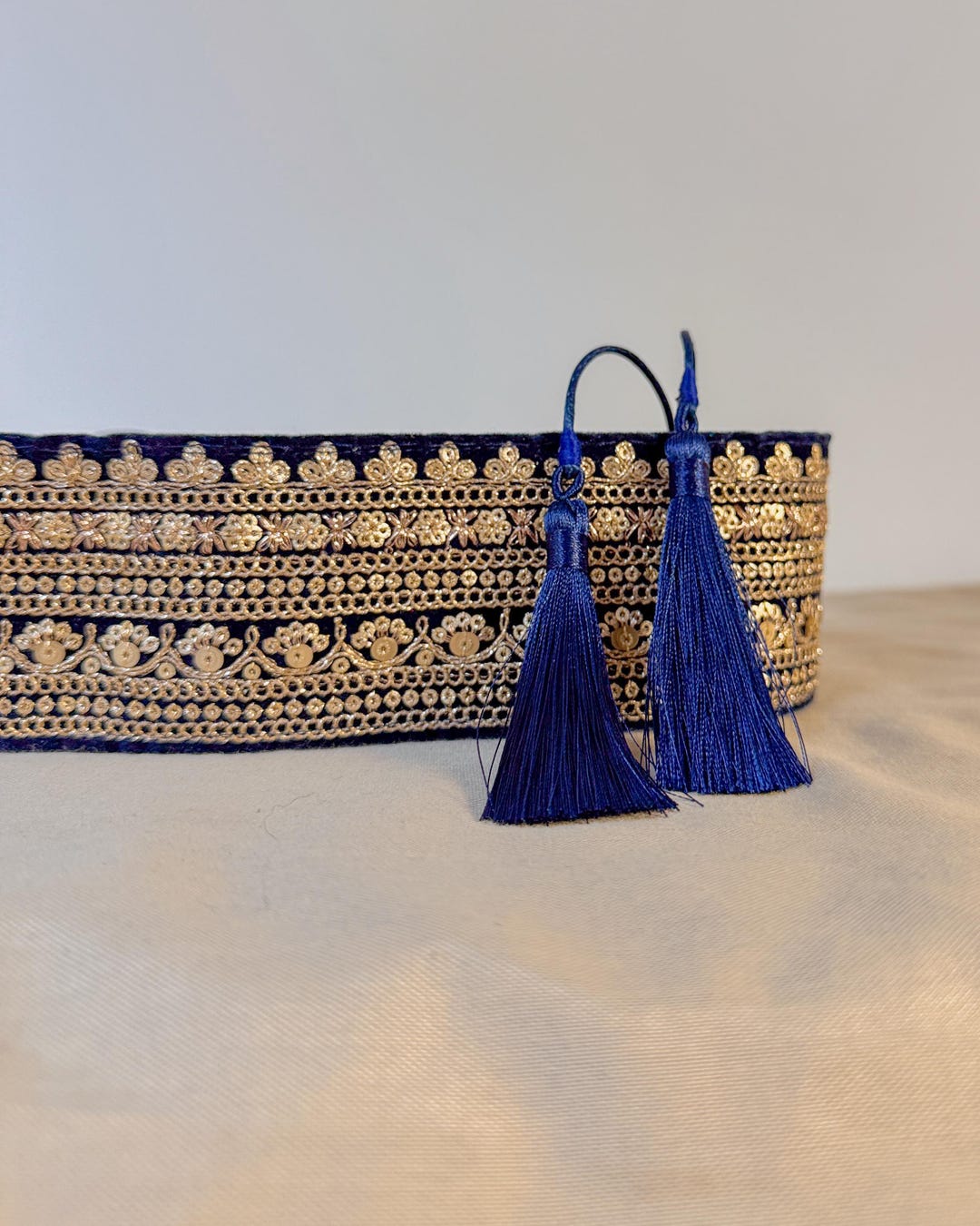 Velvet Blue Embroidered Obi Belt | Unique Accessories for Woman ...