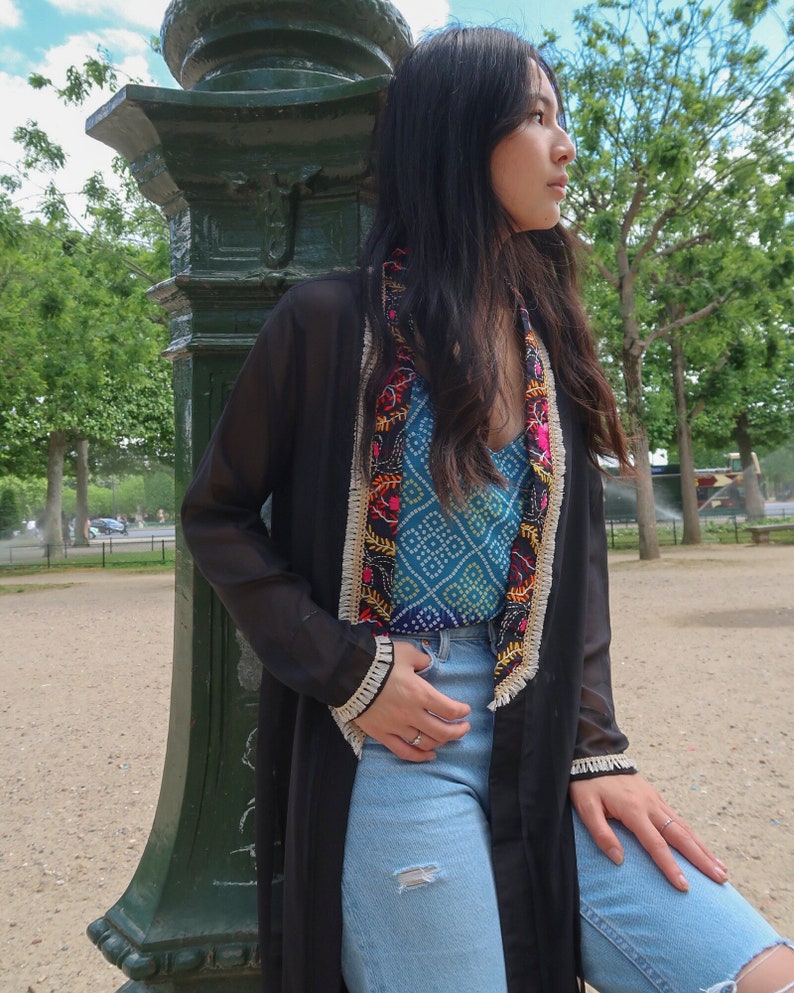 Sheer Bohemian Embroidered Long Duster With Side Slits - Etsy