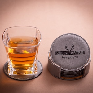 Personalized Leather Coasters Set of 6, Custom Coasters With Holder ...