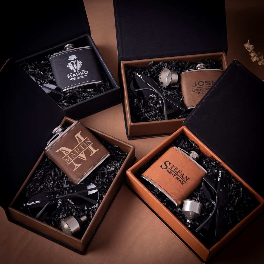 Personalized Flask and Sunglass in Groomsman Gift Box, Groomsmen Gifts ...