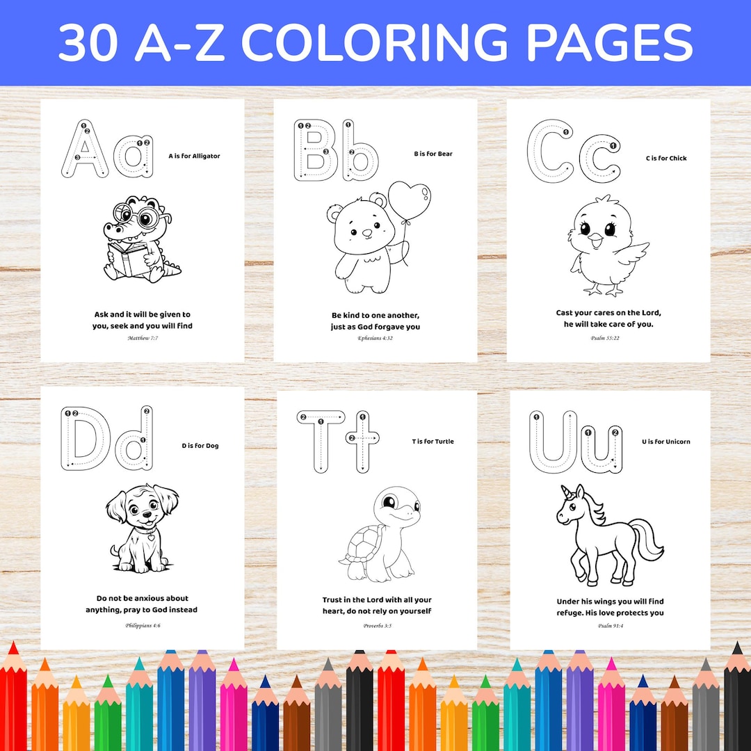 Bible Alphabet Coloring Pages | A-Z Tracing, Baby Animals, Scripture ...