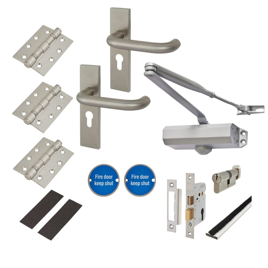 Light Duty Lever Door Handle on Backplate Fire Door Kit Power Size 3 ...