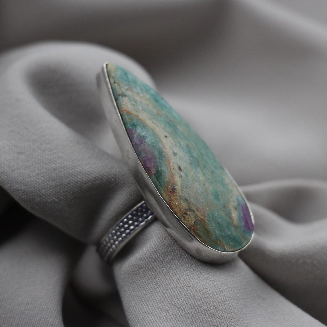 Ruby Fuchsite Gemstone, Ring Jewelry, Sterling Silver Plated Ring, Gift for Her, Gemstone Ring ...