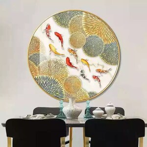 Fish Wall Art Painting Round Circle Frame Canvas Wall Decor Large ...