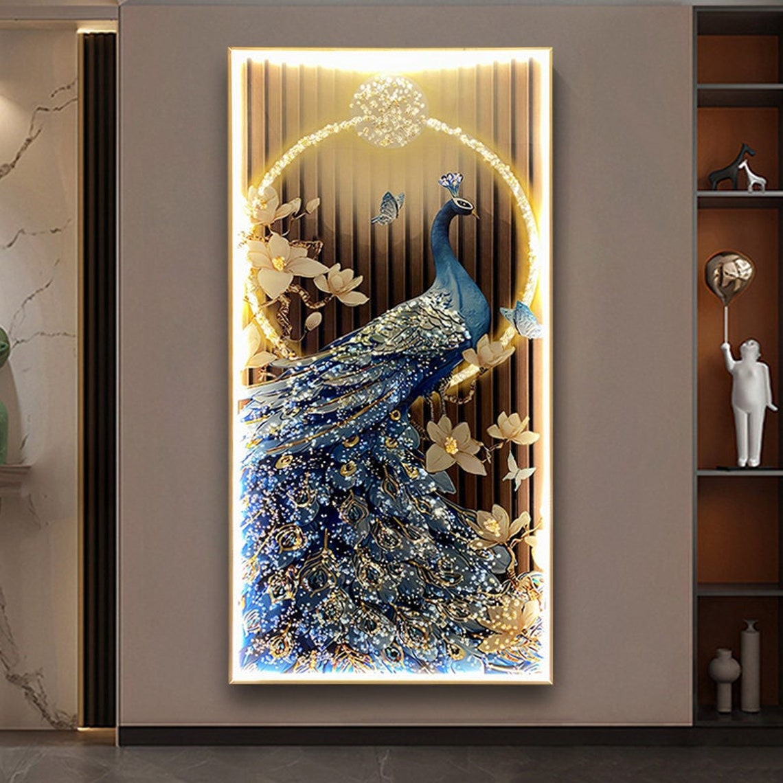 Wall Decor LED Luxury Peacock Unique Picture Painting Resin - Etsy