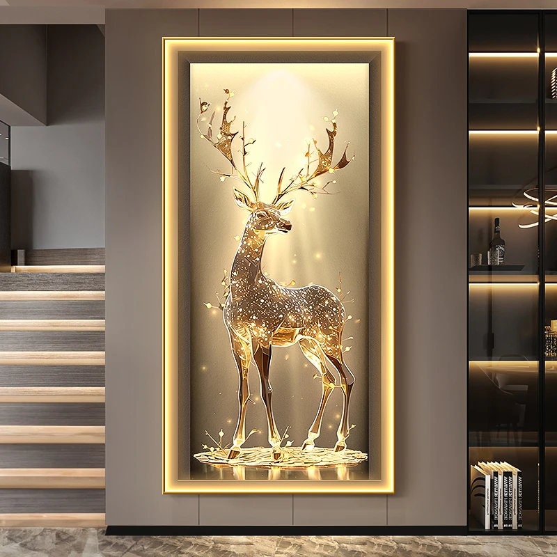 Gold Elk Bambi Wall Decor LED Luxury Picture Led Resin Painting ...