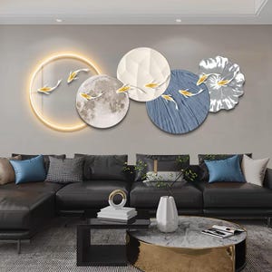 Light Wall Decor Gold Fish Moon LED Lamp Light Luxury Iron Wall Hanging ...