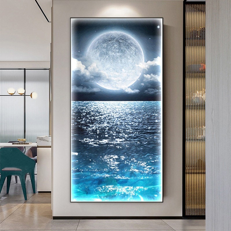 Large LED Wall Decor Moon Light Luxury Unique Picture Painting - Etsy