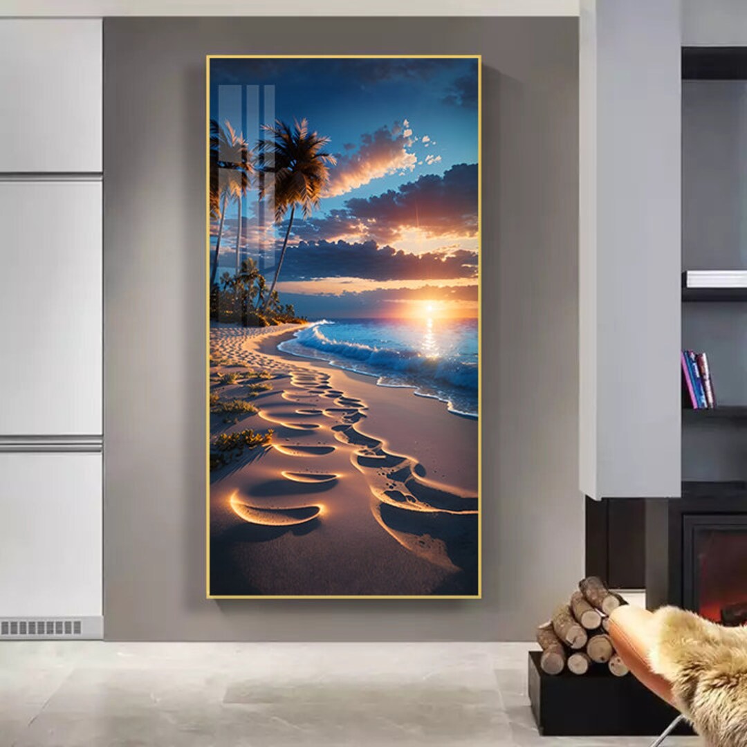 Large Glass Art Sunset Beach Ready to Hang Tempered Glass Wall Art ...