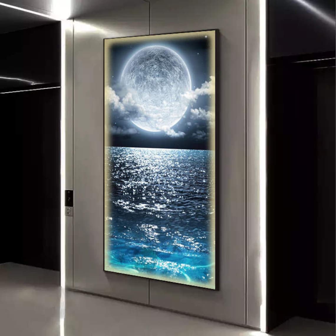 Large LED Wall Decor Moon Light Luxury Unique Picture Painting Resin ...