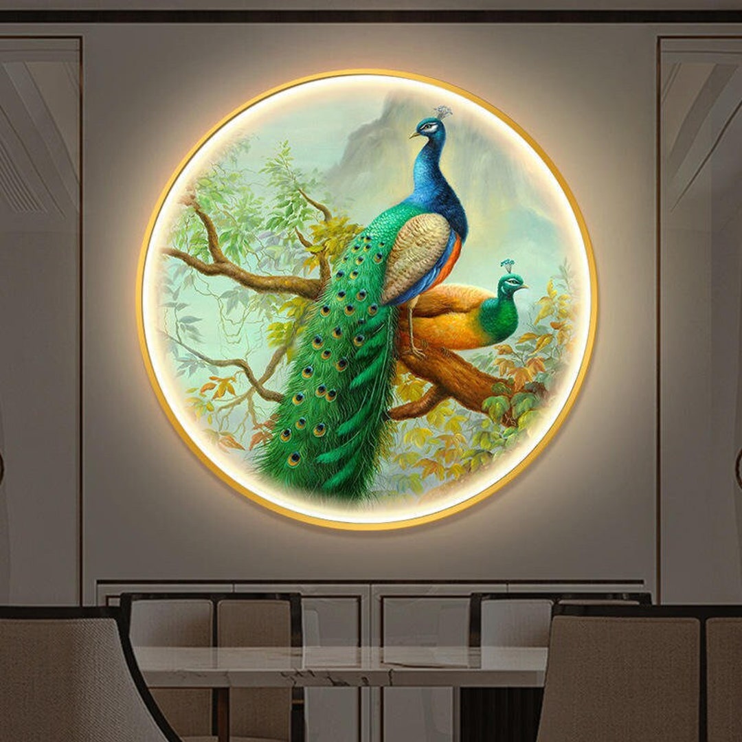 Peacock Round Art LED Picture Wall Decor Peacock Wall Painting Art ...
