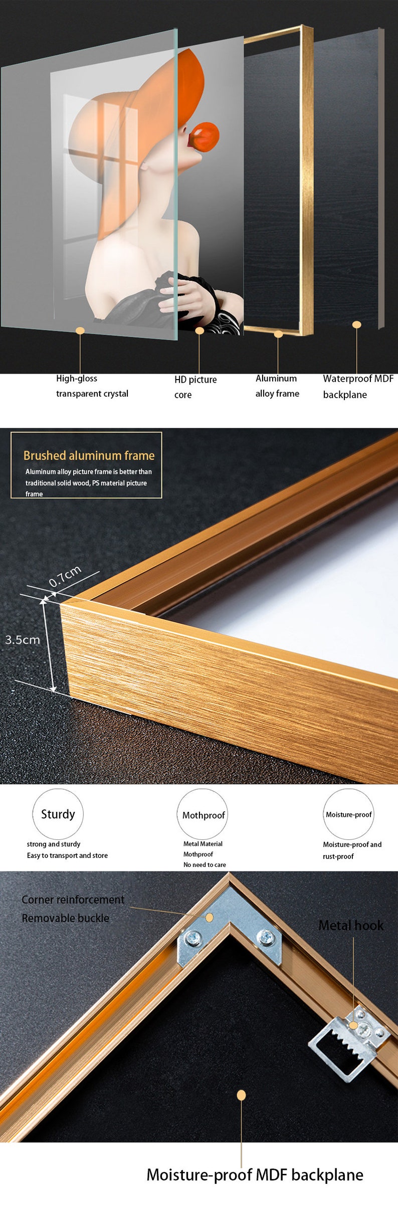 Large LED Wall Decor Moon Light Luxury Unique Picture Painting Resin ...