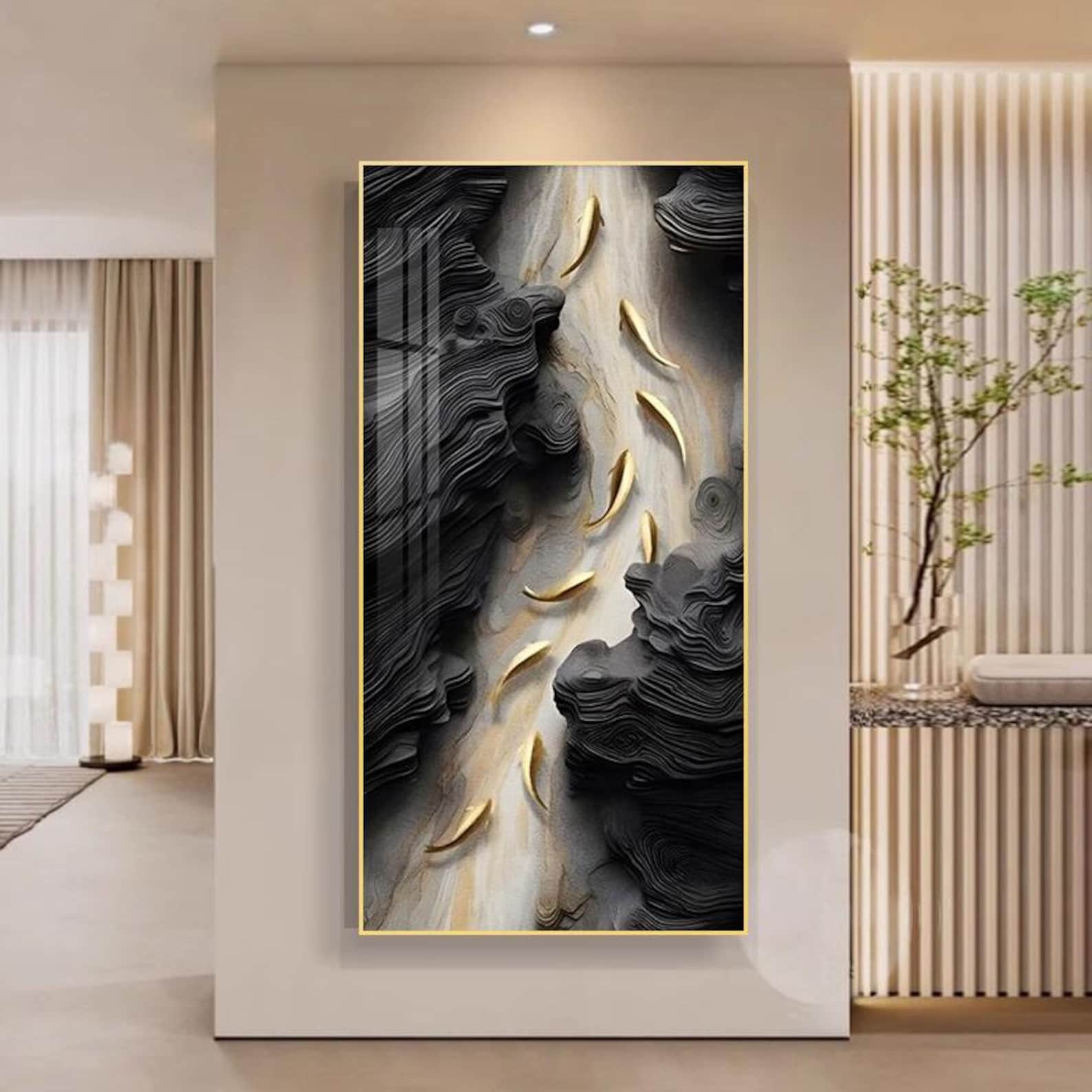 Black Art Koi Fish Gold Fish Wall Decor LED Luxury Picture Painting ...