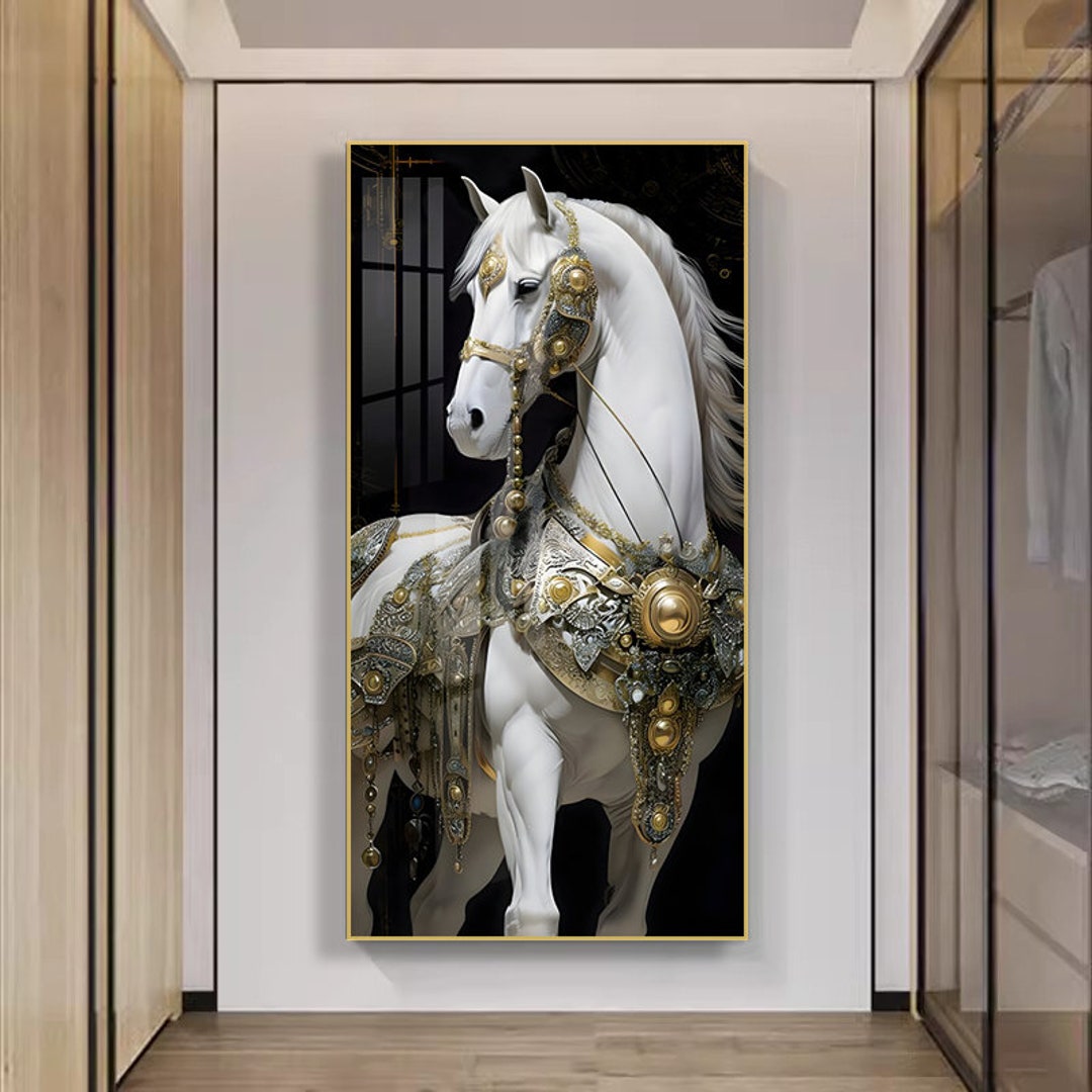 Tempered Glass Wall Art Large Glass Art Ready to Hang White Horse ...