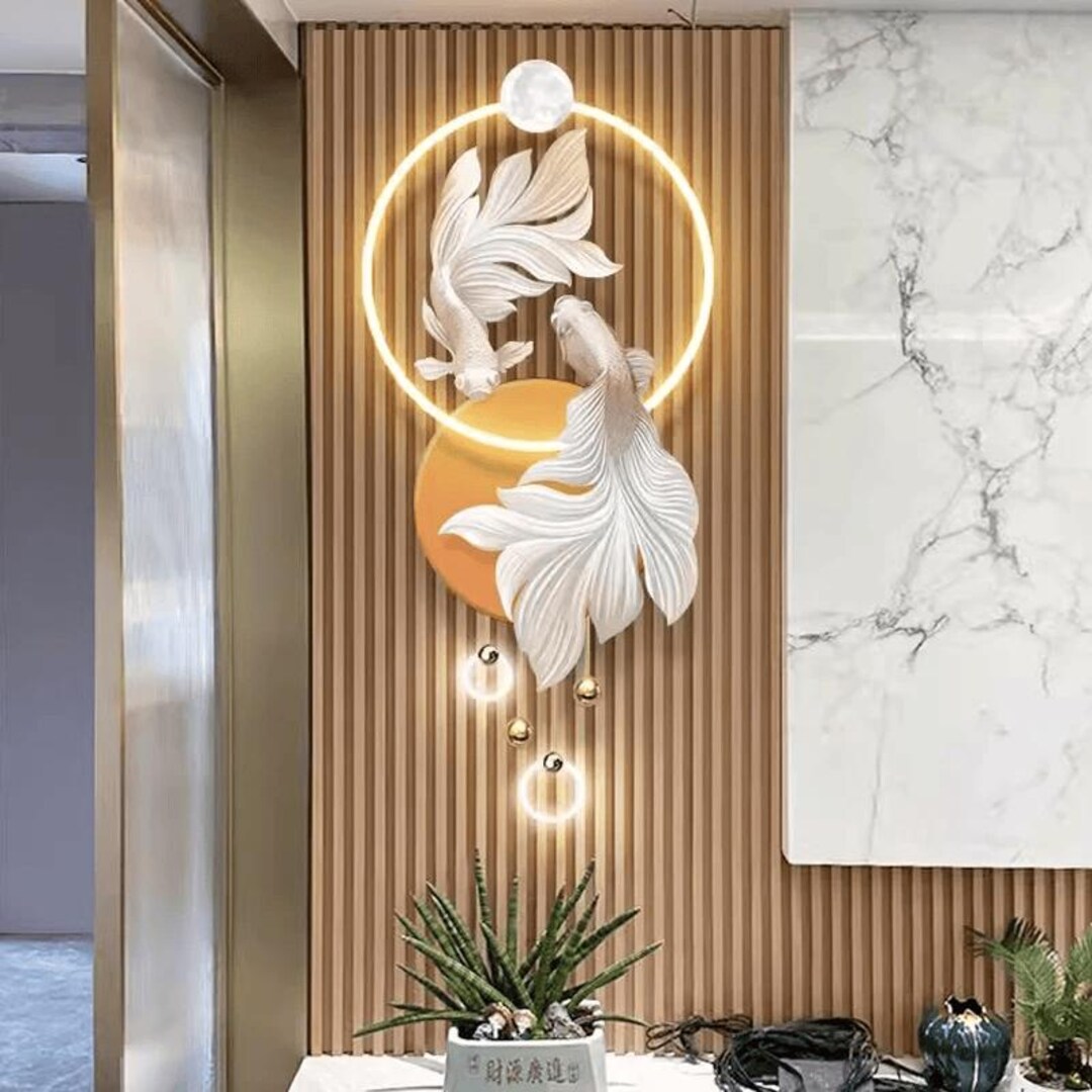 Koi Fish Wall Art Decor LED Lamp Acrylic Material Light Luxury Wall ...
