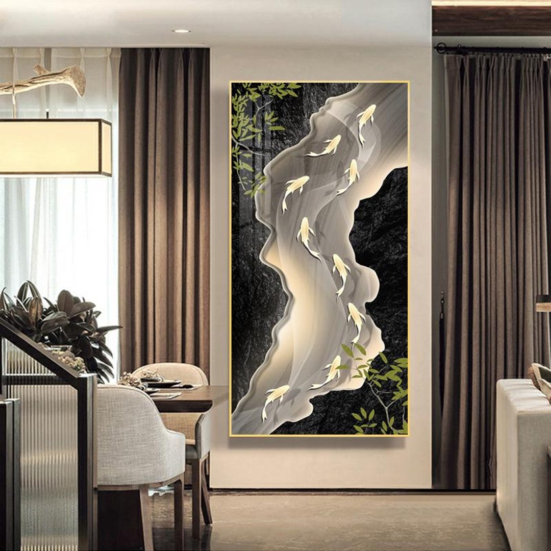 Modern Art Koi Fish Gold Fish Wall Decor LED Luxury Picture Painting ...