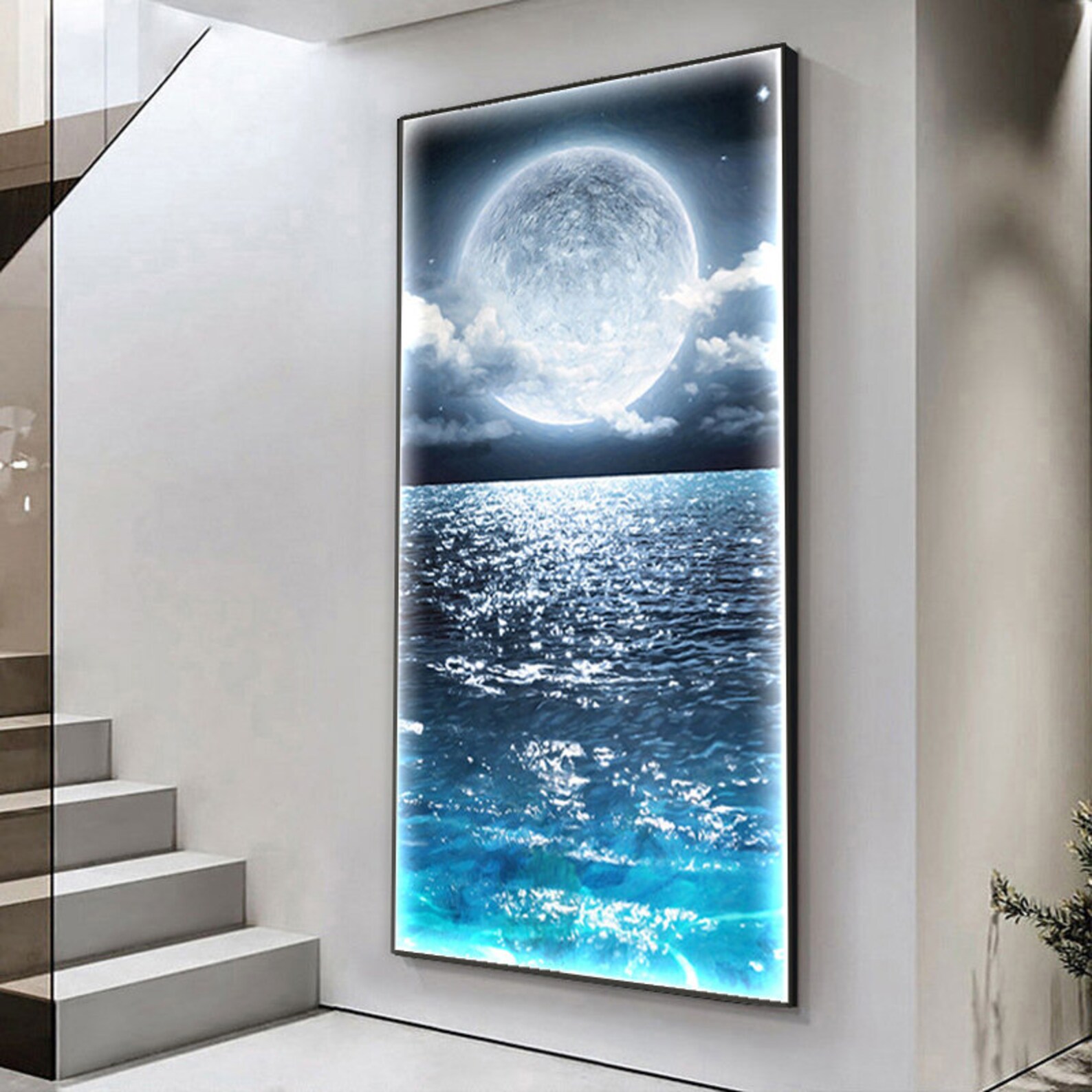 Large LED Wall Decor Moon Light Luxury Unique Picture Painting Resin ...