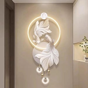 Koi Fish Wall Art Decor LED Lamp Acrylic Material Light Luxury Wall ...