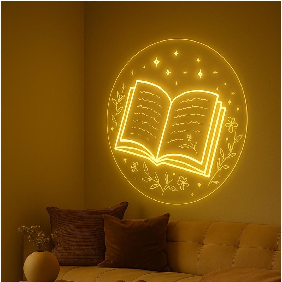 Book Neon Sign | Neon Custom Sign | Reading Gift Lamp | Night Light ...