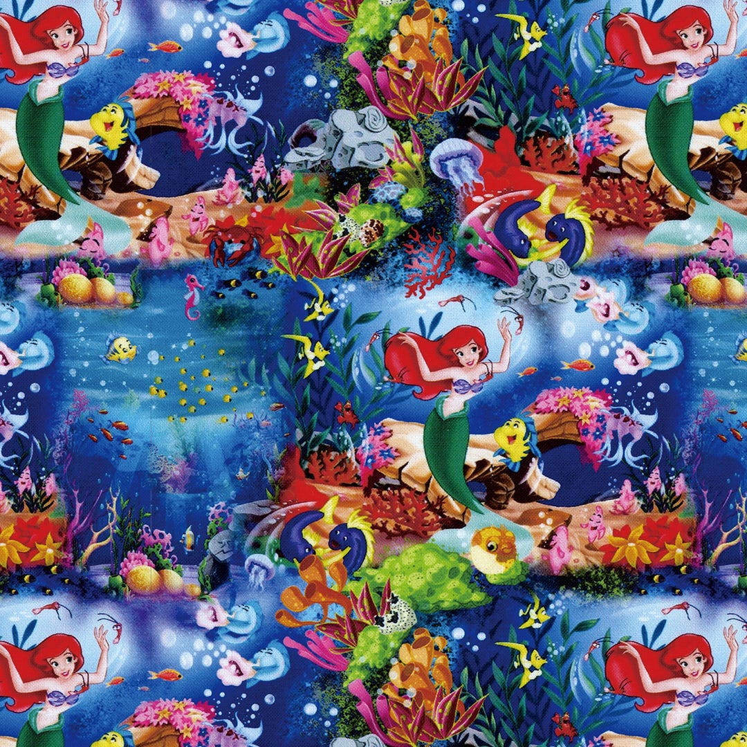 Ariel the Little Mermaid Fabric Princess Fabric Cotton Disney Cartoon ...