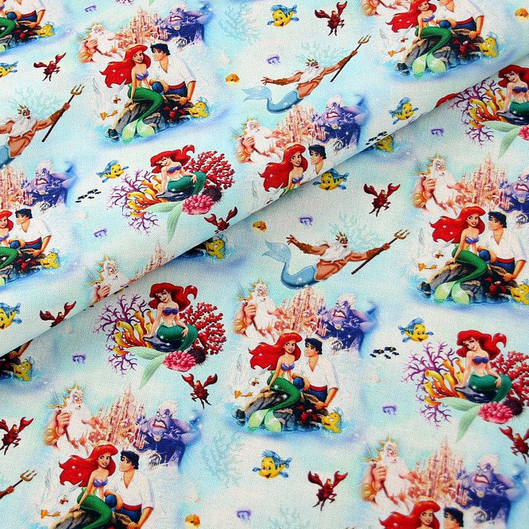 Ariel the Little Mermaid Fabric Princess Fabric Cotton Disney Cartoon ...