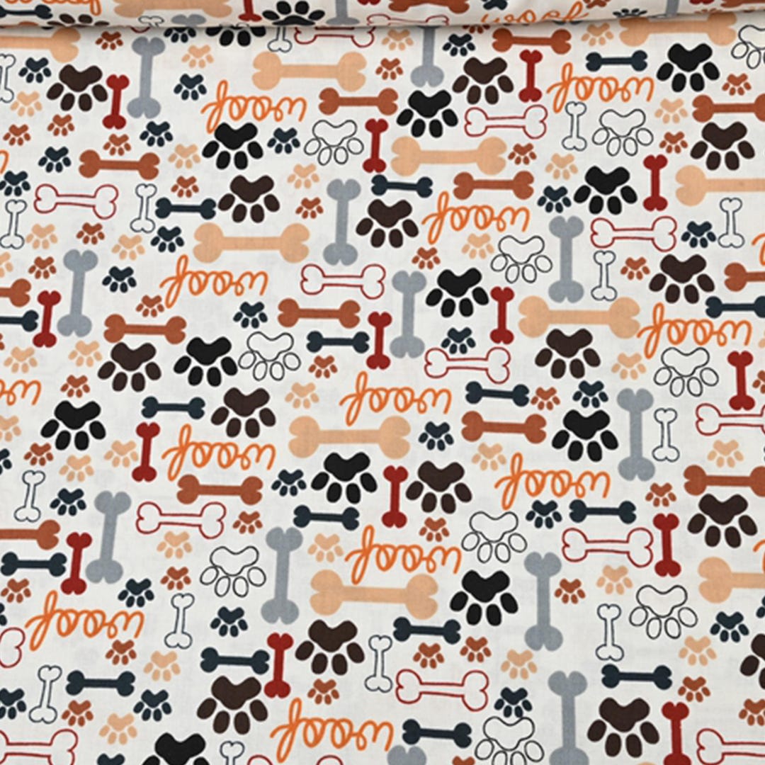 Dog Paw and Bone Print Fabric Pet Fabric Cotton Cartoon Fabric Sewing ...