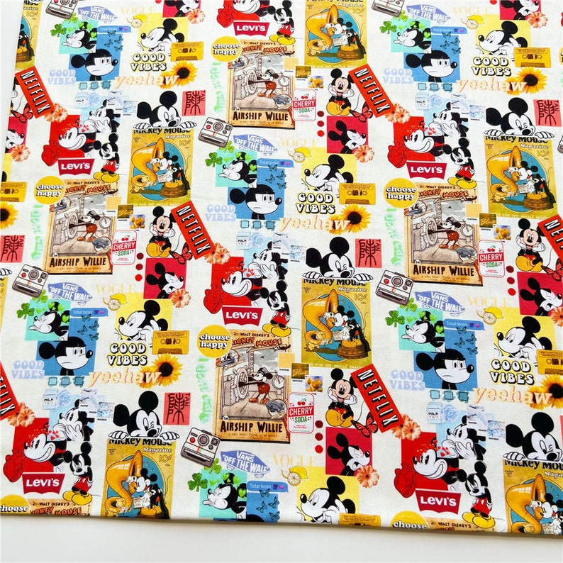 Disney's Mickey Mouse Fabric Cotton Cartoon Fabric - Etsy