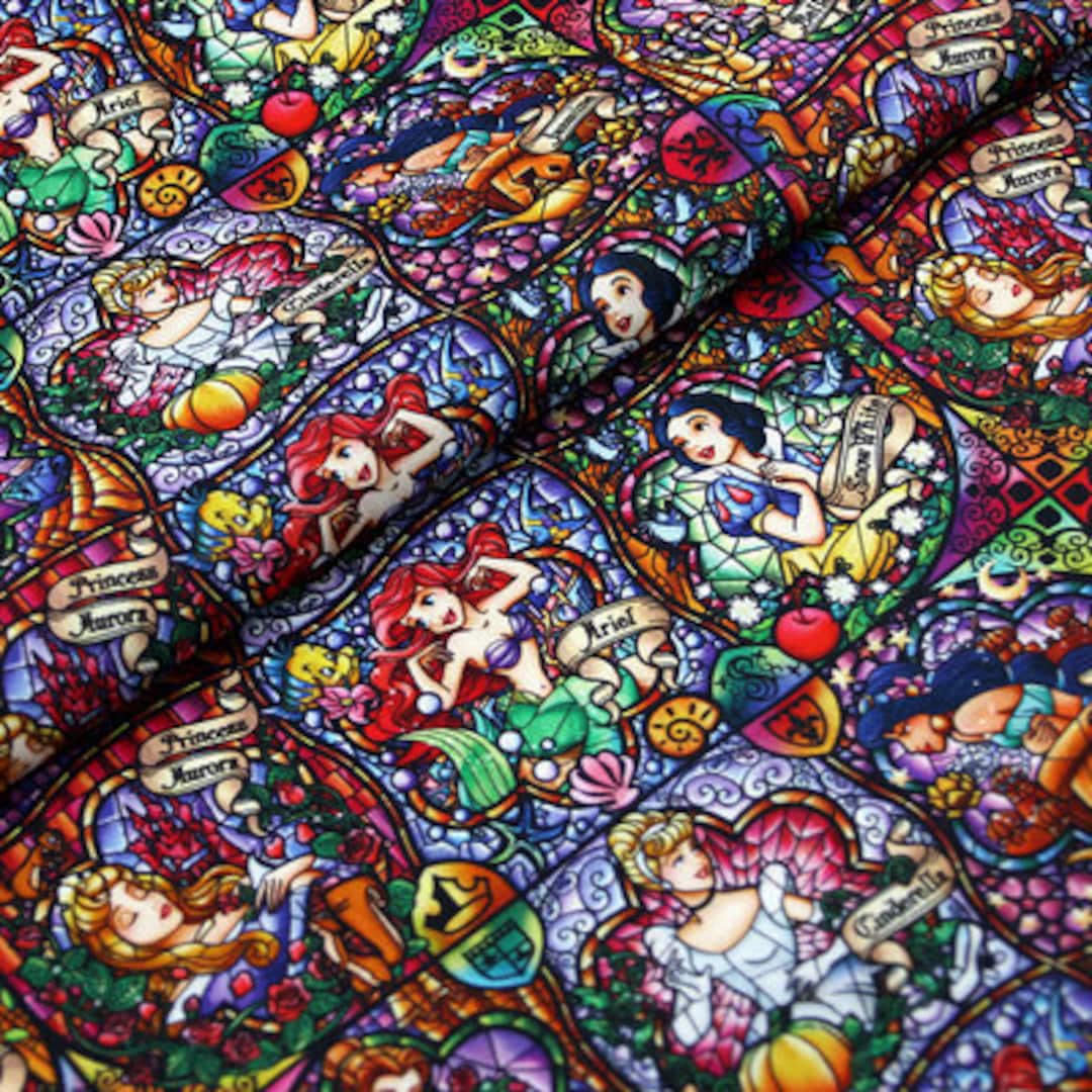 Disney Princess Fabric Cinderella Ariel Snow White Aurora Jasmine ...