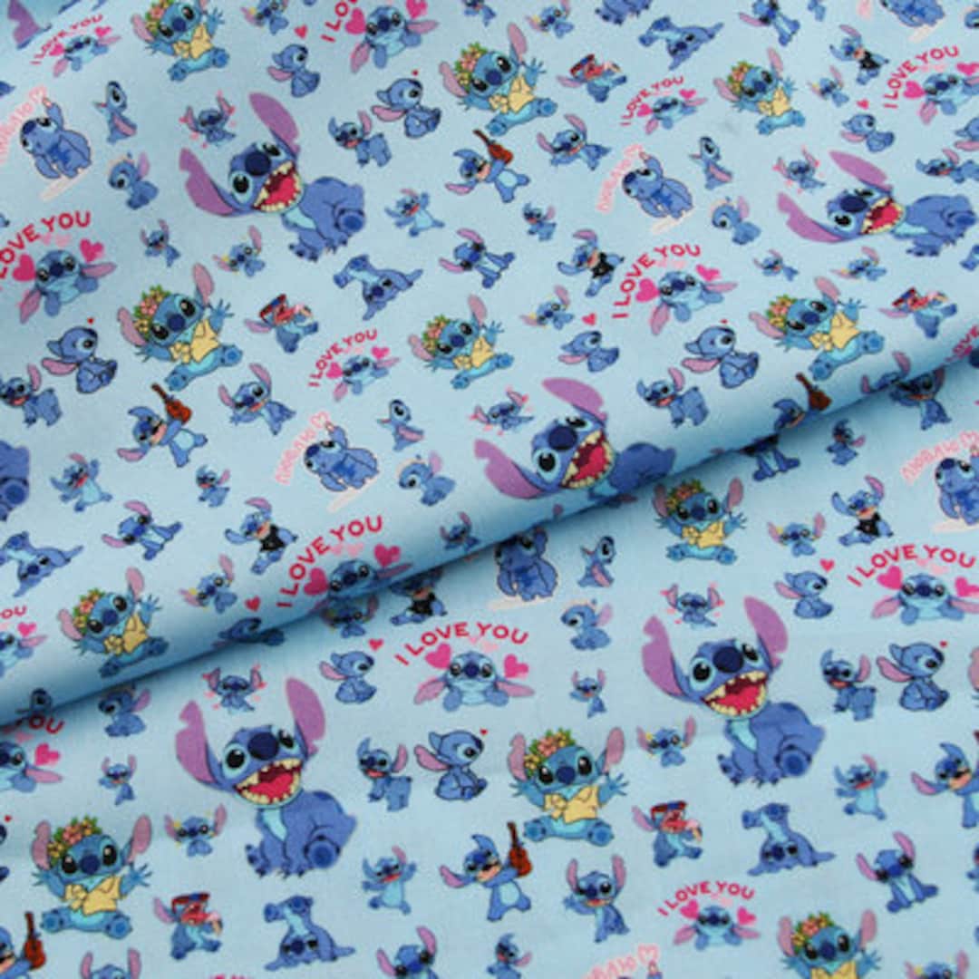 Stitch With Hearts Fabric Lilo and Stitch Fabric Disney Cotton Cartoon ...