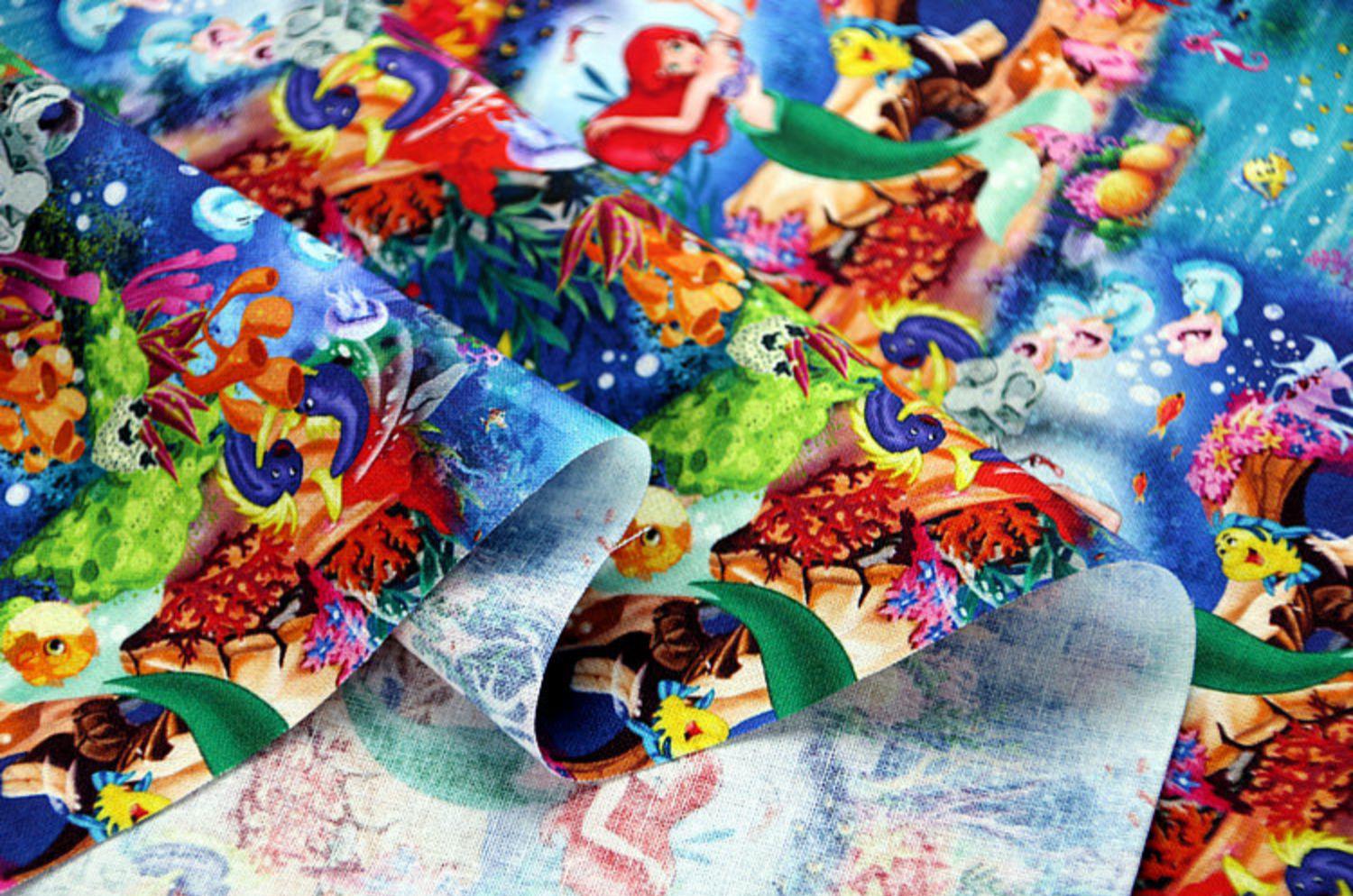 Ariel the Little Mermaid Fabric Princess Fabric Cotton Disney Cartoon ...