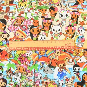 Tokidoki Fabric Summer Beach Surfing Donut Fabric Cotton Cartoon Fabric ...