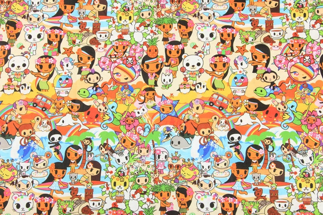 Tokidoki Fabric Summer Beach Surfing Donut Fabric Cotton Cartoon Fabric ...
