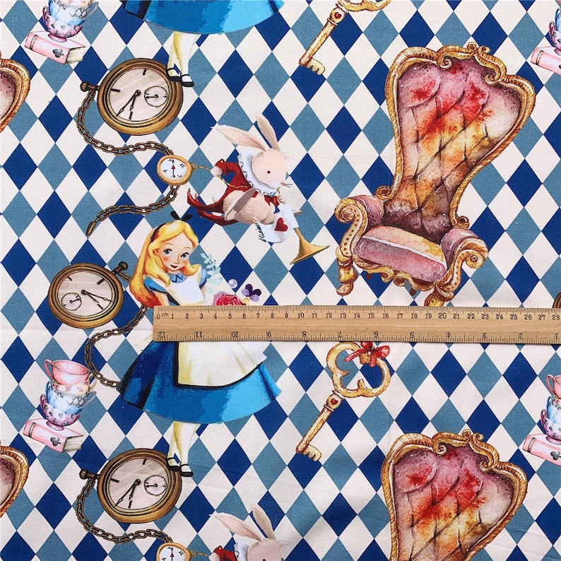 Alice in Wonderland Fabric Mad Hatter Fabric Cotton Cartoon Fabric ...