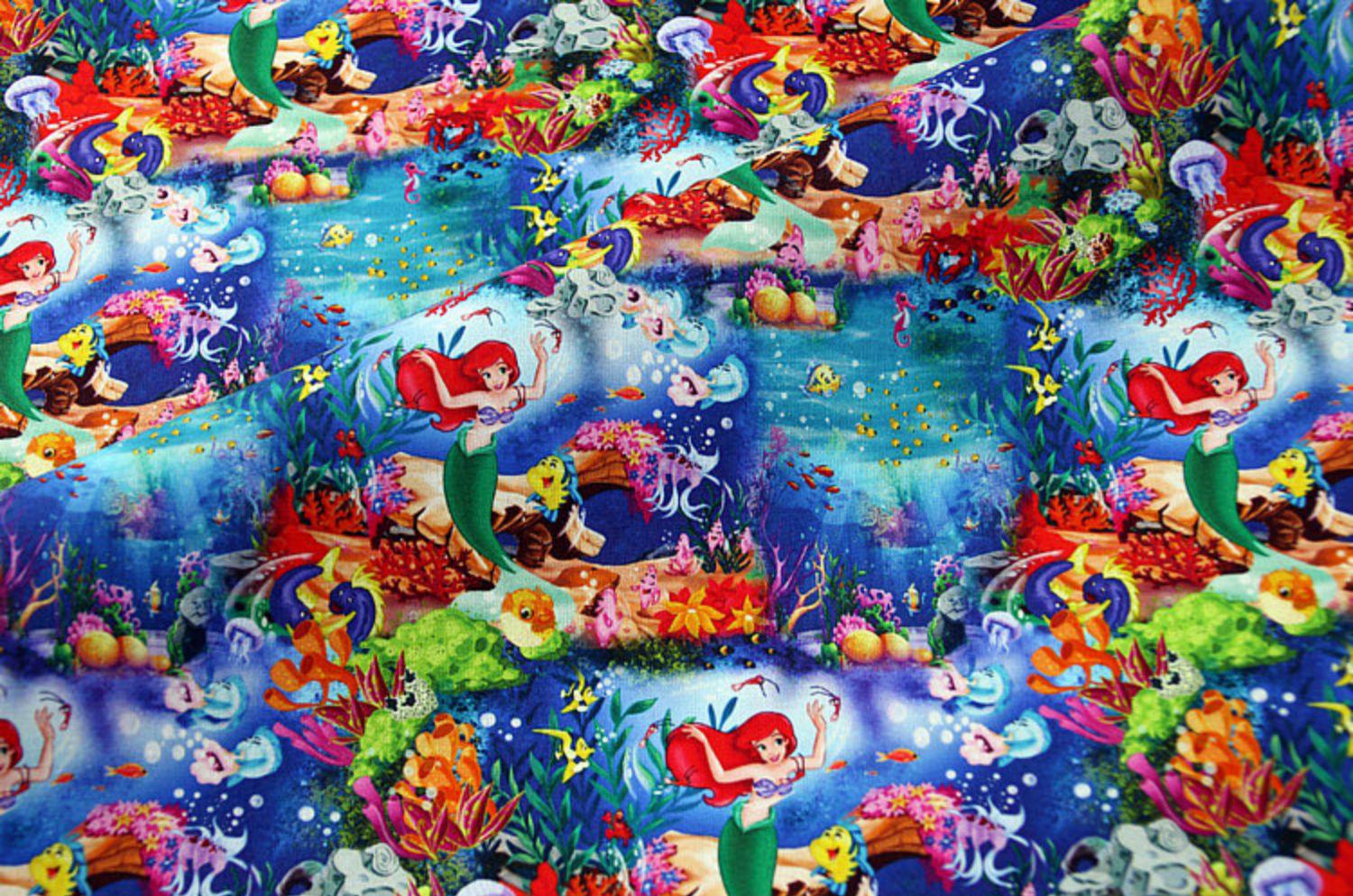 Ariel the Little Mermaid Fabric Princess Fabric Cotton Disney Cartoon ...