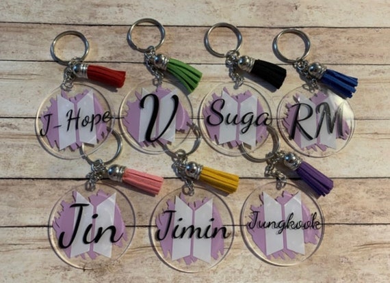 BTS Bias Acrylic Keychains With Mic Color Tassel | Etsy