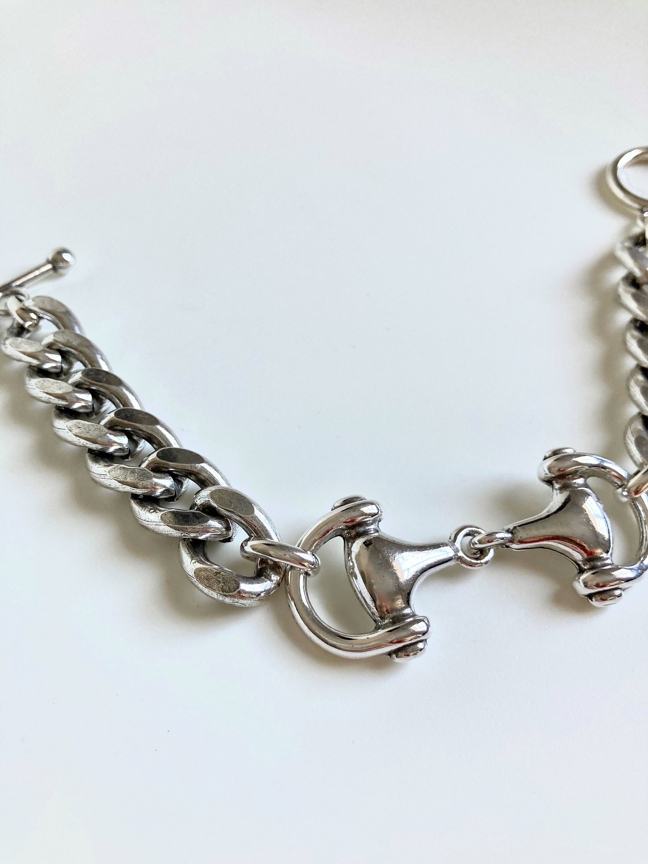 Antique Silver Chunky Heavy Bracelet, Statement Curb Chain Bracelet ...
