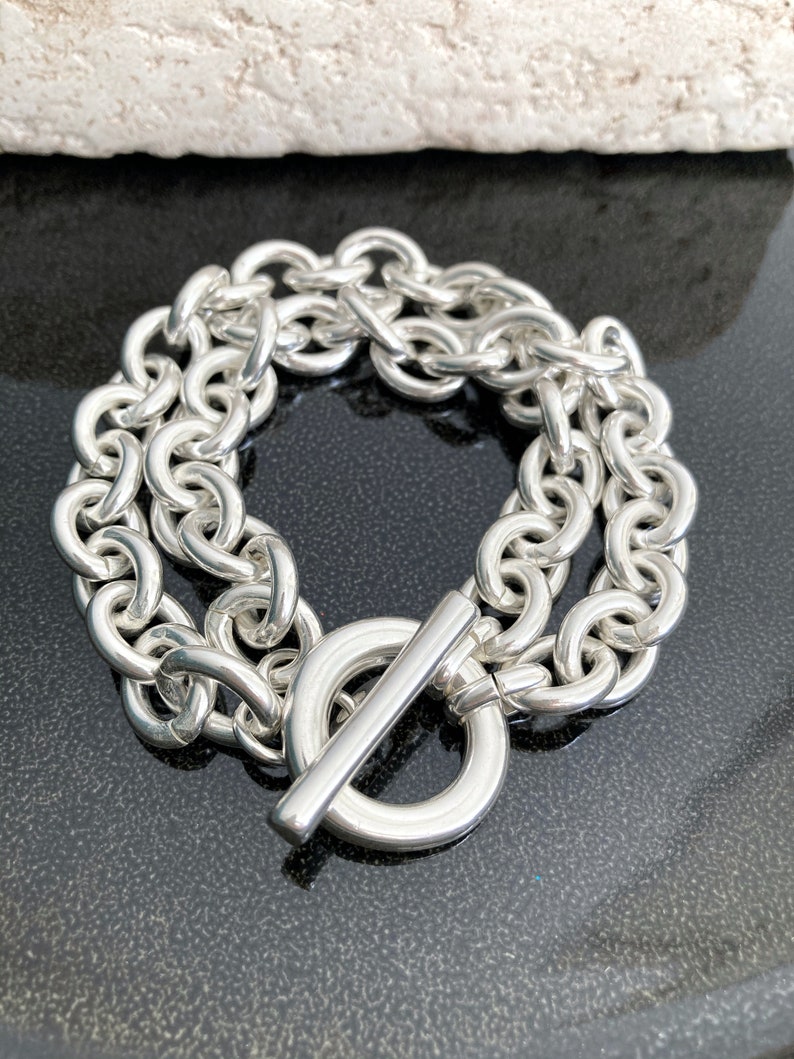 Antique Silver Chunky Heavy Chain Bracelet, Personalized Thick Bracelet ...