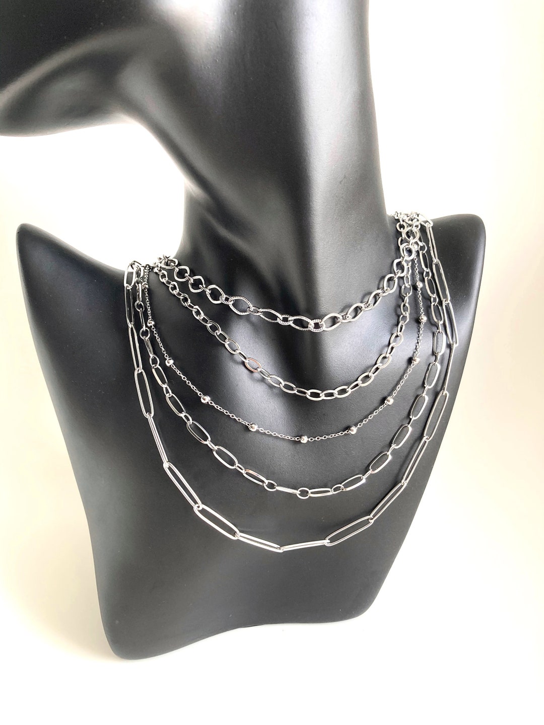 Silver Multichain Necklace, Statement Necklace, Chain Necklace, Silver ...