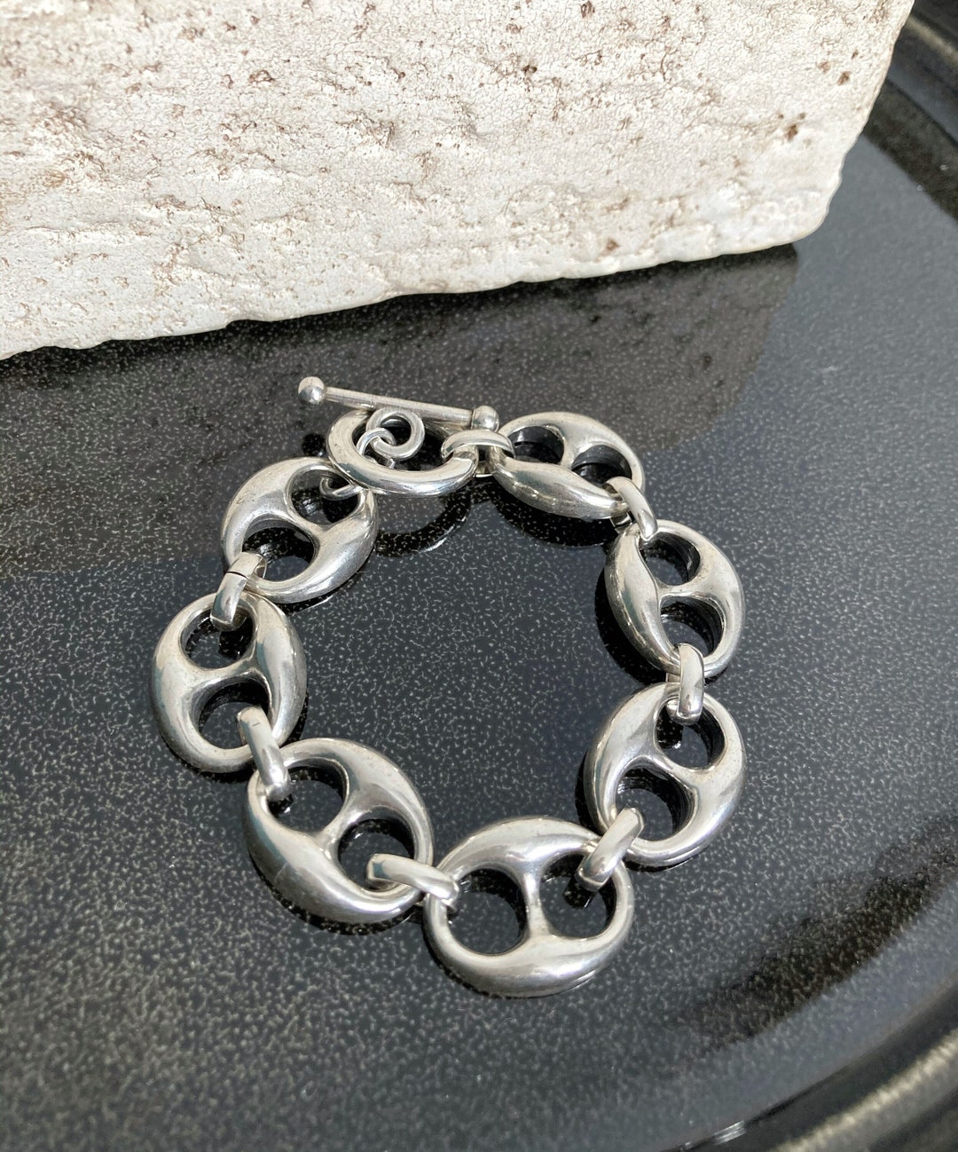 Antique Silver Bracelet,silver Link Bracelet, Silver Chunky Bracelet ...