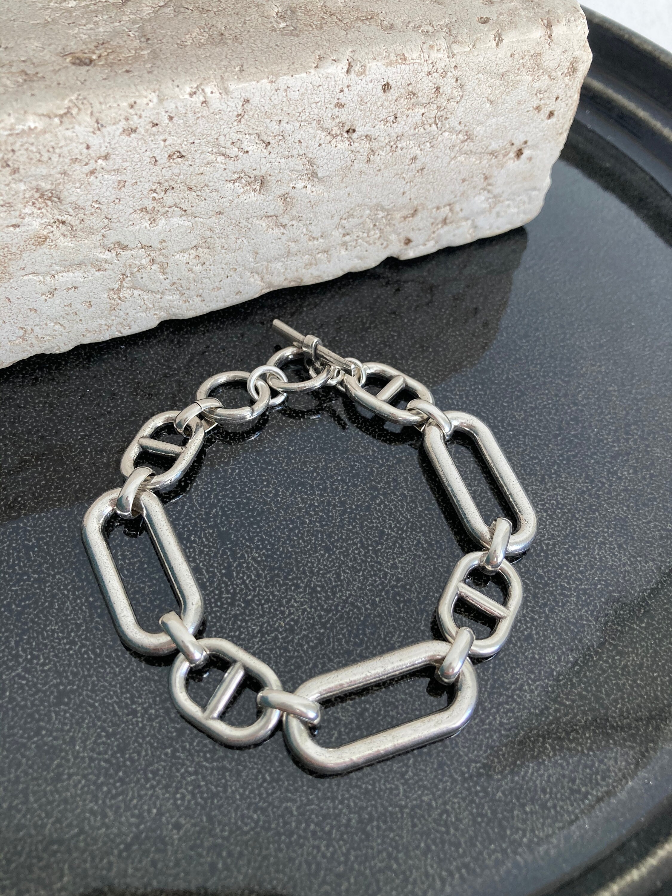 Antique Silver Bracelet, Silver Geometric Bracelet, Link Silver ...