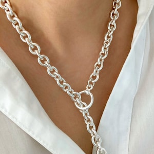 Silver Chunky Heavy Chain Personalized Toggle Necklace, Silver ...