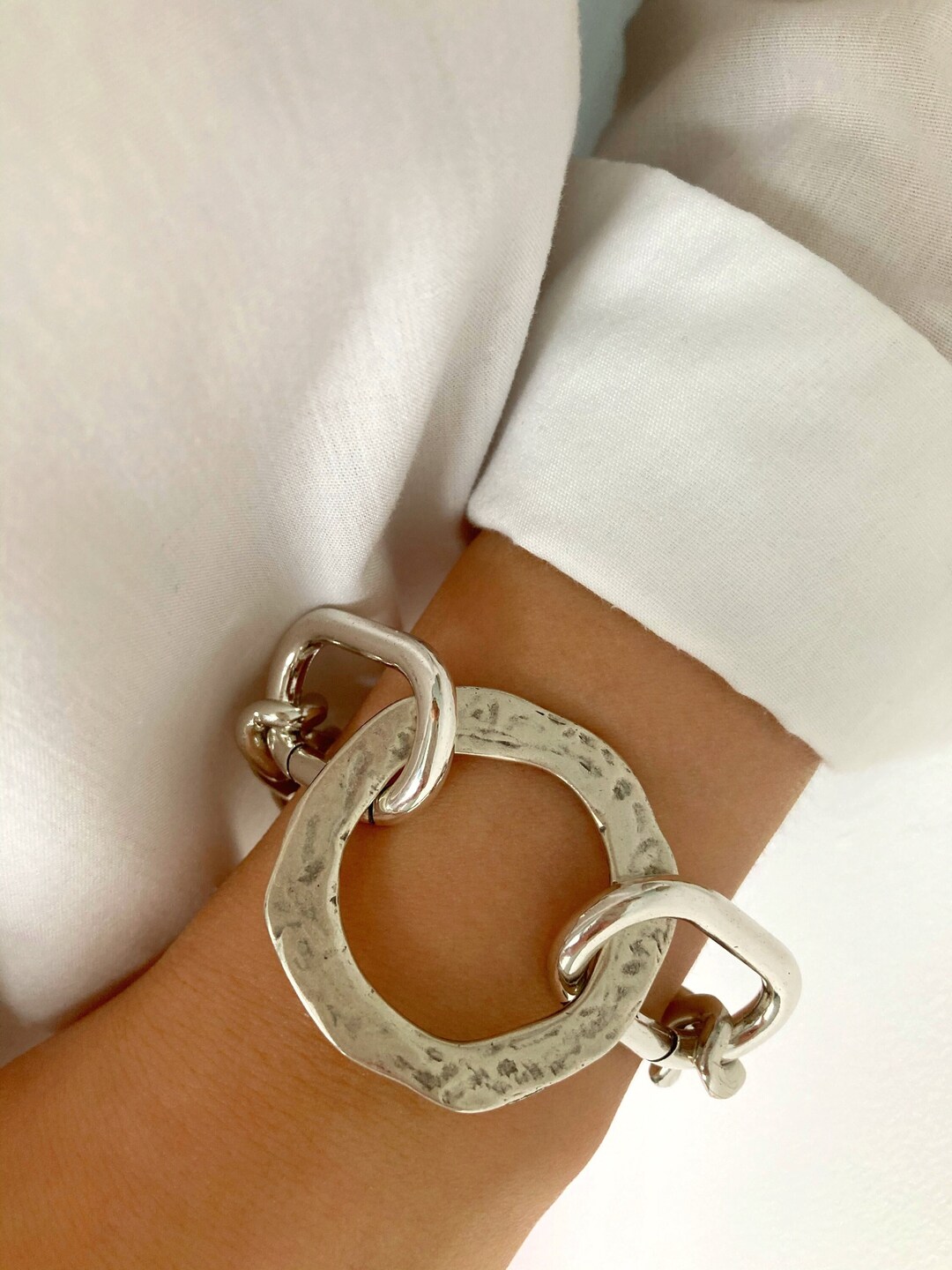 Antique Silver Bracelet,aluminum Chain Bracelet, Large Link Bracelet ...