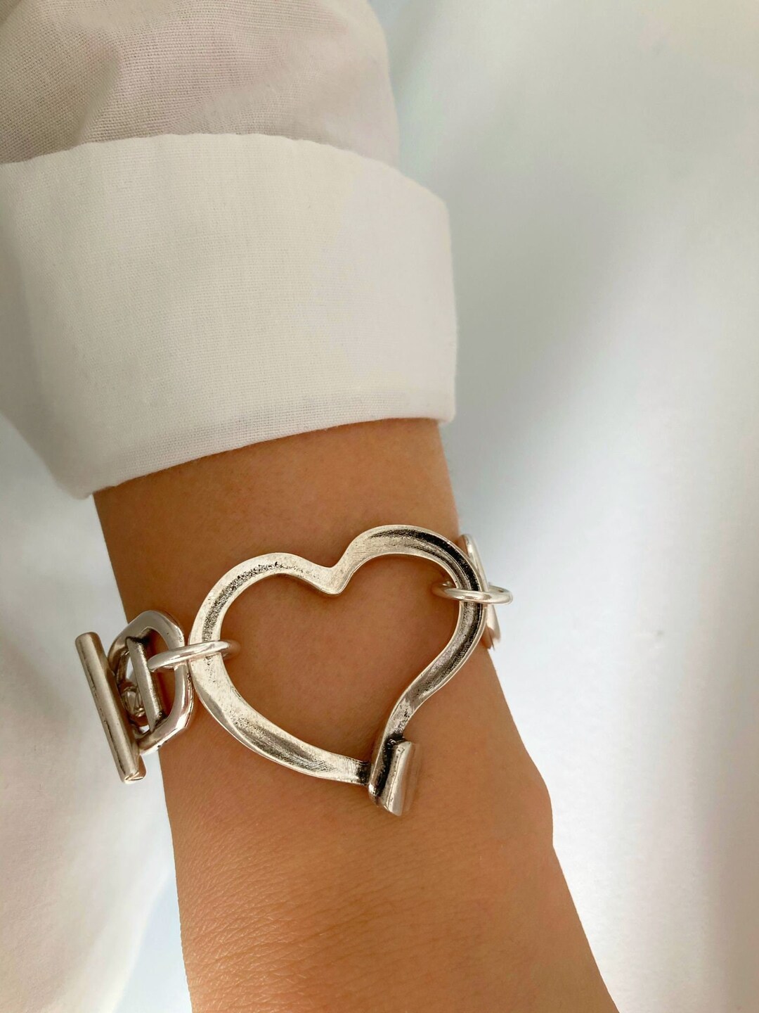 Antique Silver Statement Link Bracelet, Silver Chunky Bracelet, Silver ...