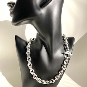 Antique Silver Chunky Chain Curb Necklace, Silver Statement Necklace ...