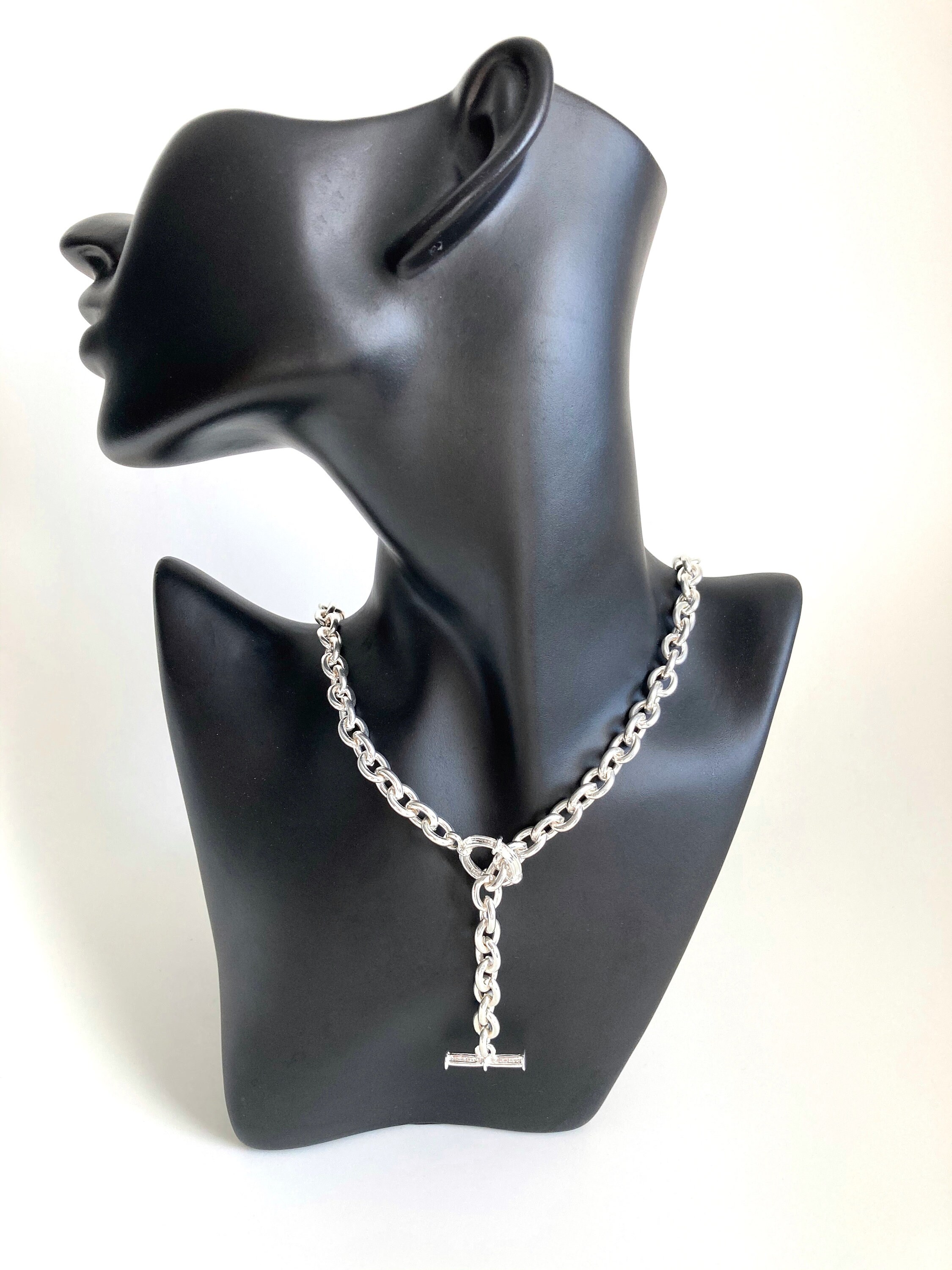 Silver Y Necklace, Chunky Chain Necklace, Silver Statement Necklace, Elegant Necklace, Chic ...