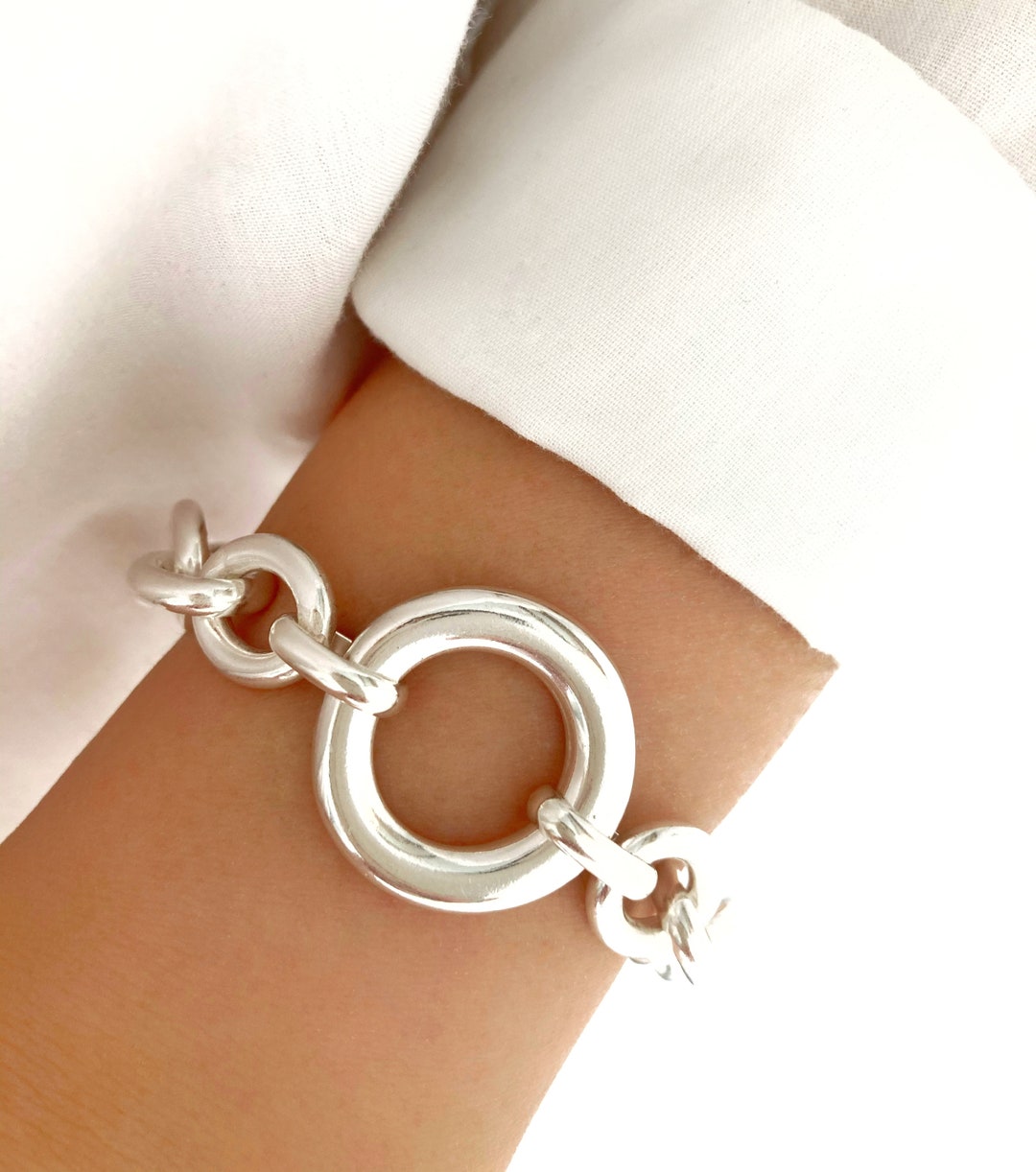Silver Chunky Heavy Chain Bracelet, Large Big Chain Bracelet, Silver ...