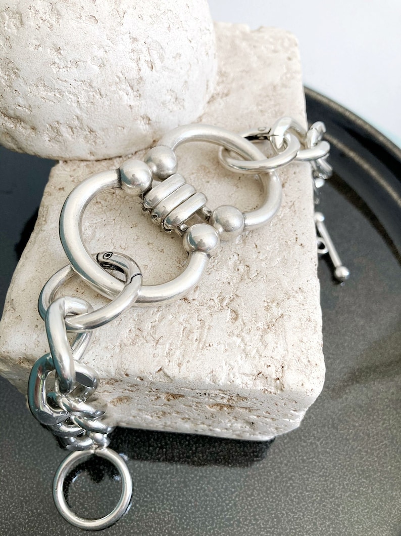 Silver Heavy Chain Bracelet, Antique Silver Wrap Bracelet, Link Silver ...