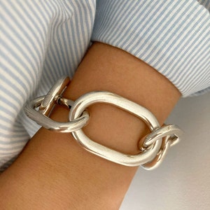 Silver Large Chunky Link Bracelet, Statement Silver Bracelet, Antique Silver Bracelet, Massive ...